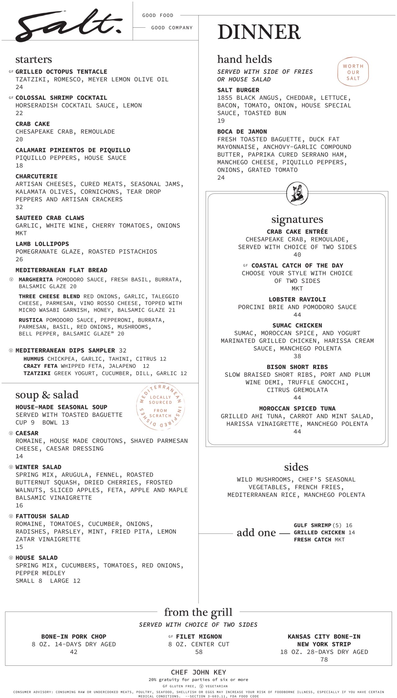 Salt Dinner Menu | Salt Pensacola Beach Florida