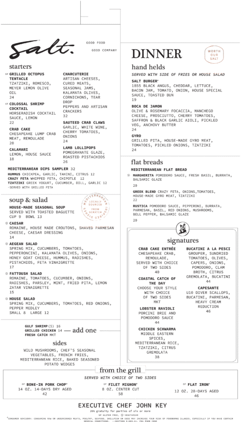 Salt Dinner Menu | Salt Pensacola Beach Florida